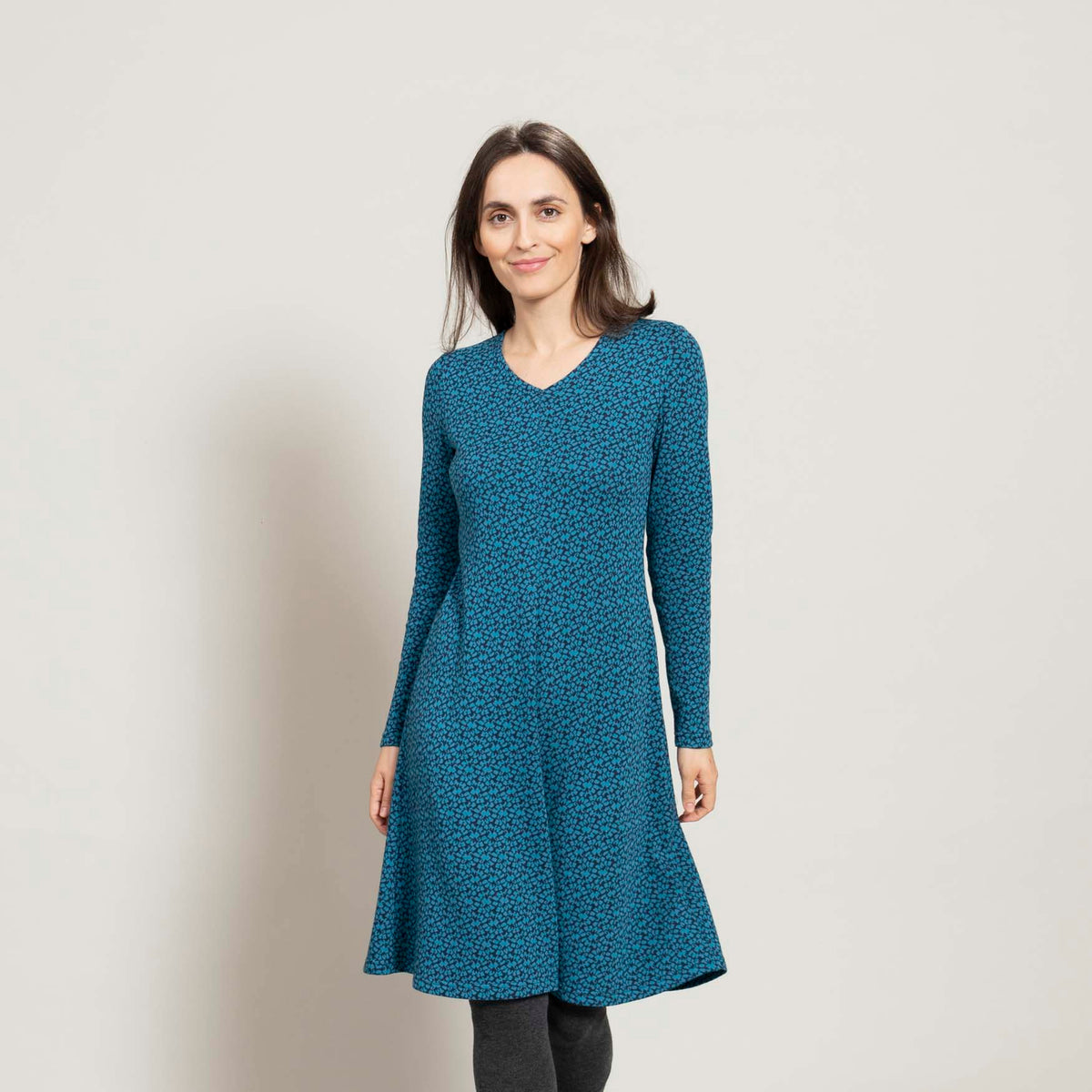 hofius | Kleid – marine-petrol | Bio-Baumwolle fein